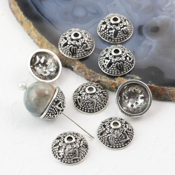 Czapeczka metalowa ażurowa srebrna 16mm | ELEMENTY METALOWE \ Ozdobne | Tytuł sklepu zmienisz w ...